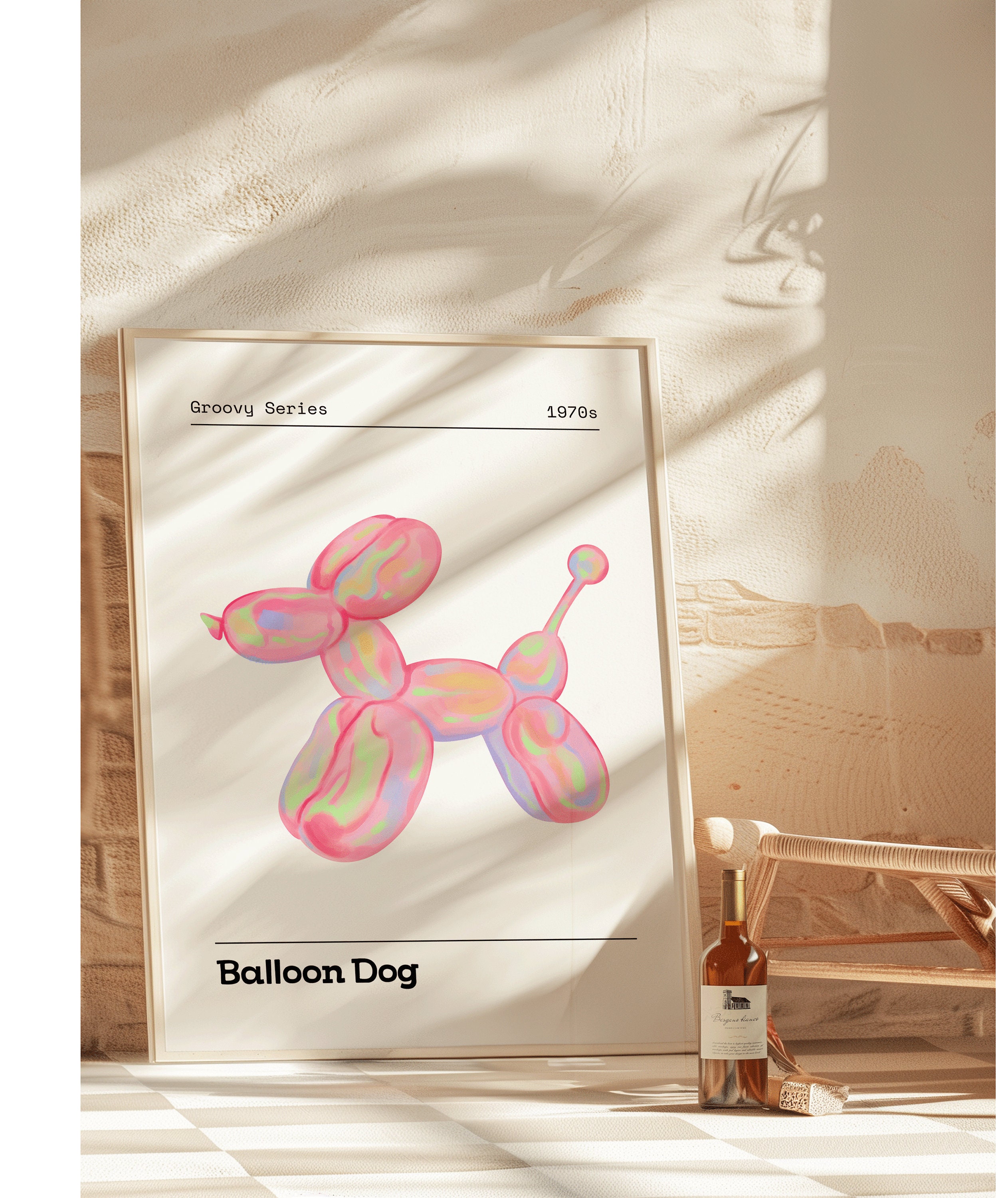 Balloon Dog Poster, Pink Preppy Poster, Holographic Wall Decor, Funky ...