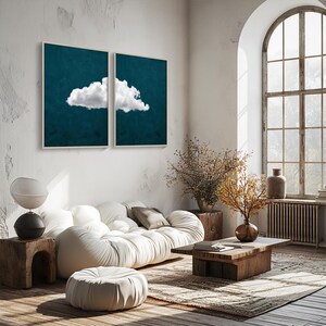 Cloud Wall Art, Set of 2, Green White Wall Art, Cloud Art Print, Retro ...