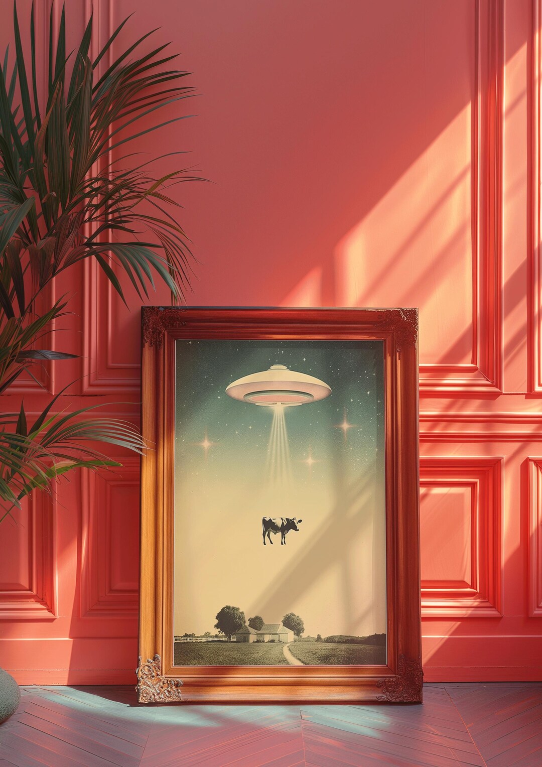 Vintage Cow Abduction Art Print, Retro UFO Poster - Etsy