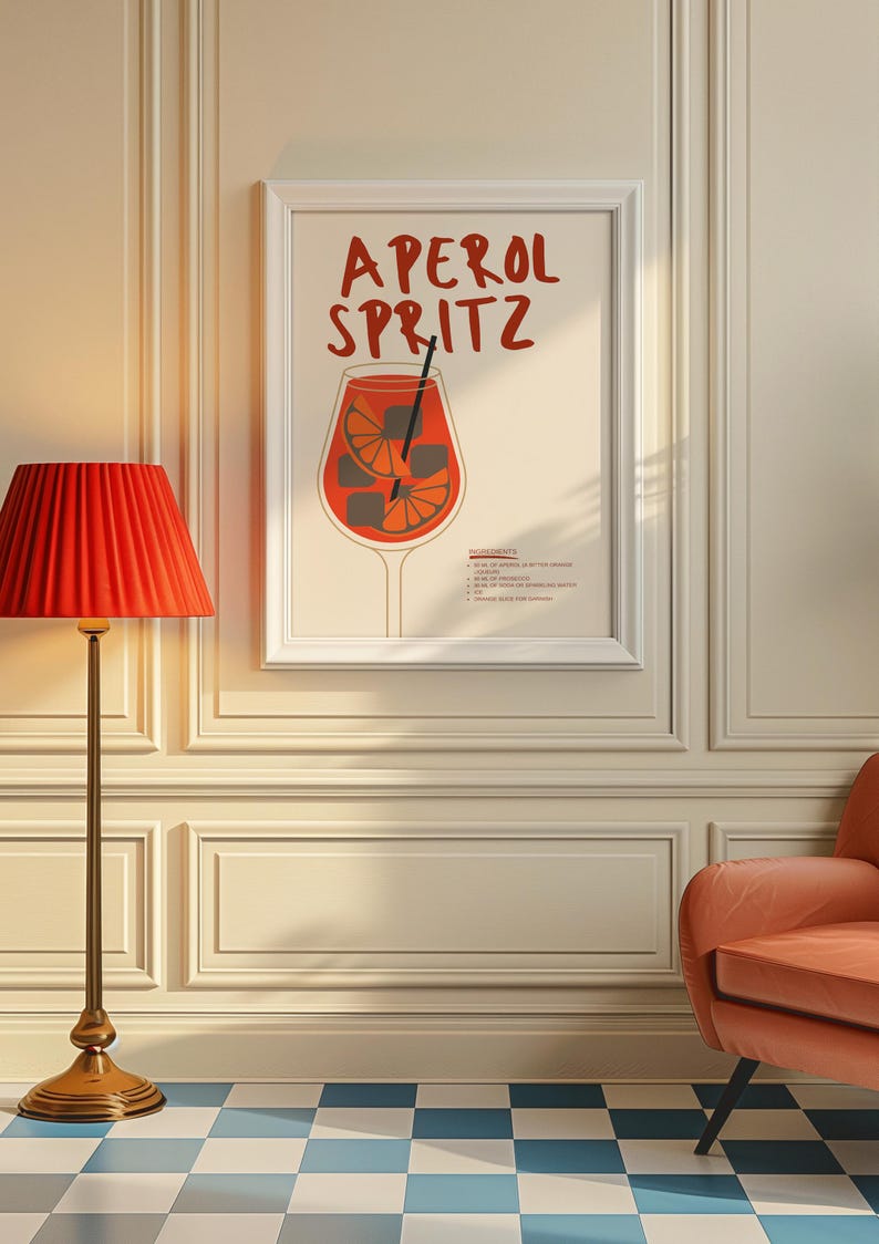 Aperol Spritz Cocktail Poster: Vintage Bar Cart Decor - Etsy