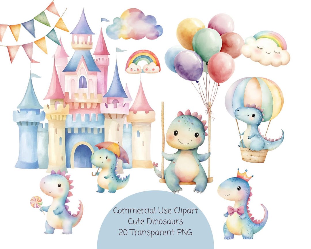 Cute Dinosaur Clip Art Digital File Dinosaur Png Watercolor Dinosaur ...