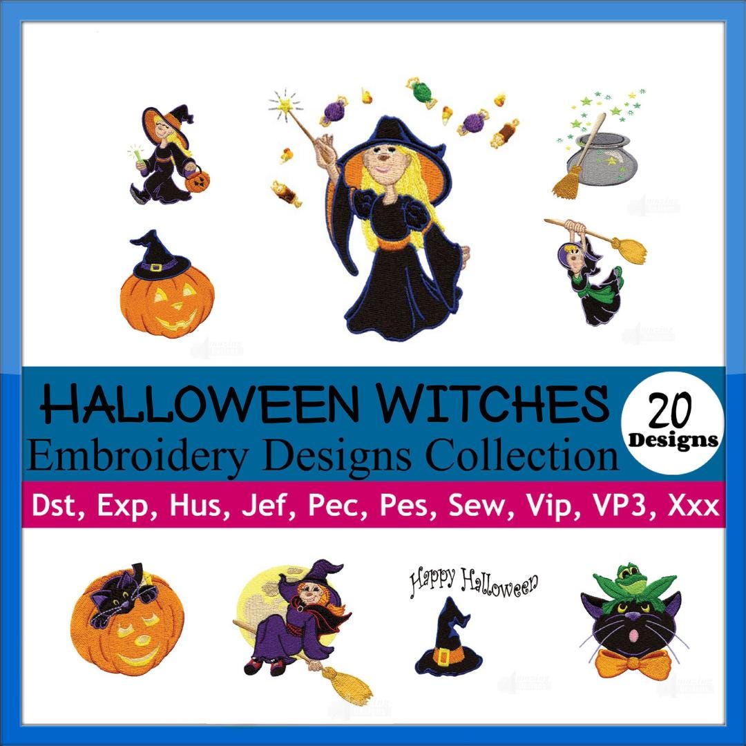 Bewitching Cuties Witches Halloween Embroidery Designs - Instant ...