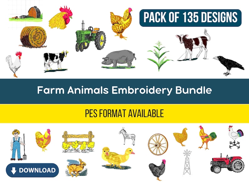 Farm Animals Embroidery Mega Bundle | 135 Farm Designs | PES Format ...