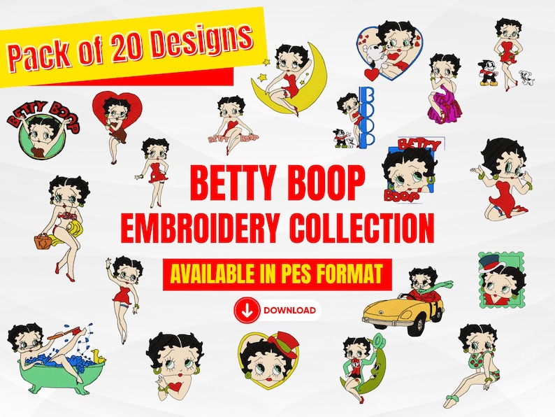 Betty Boop Embroidery Collection – 20 Digital PES Designs Vintage ...