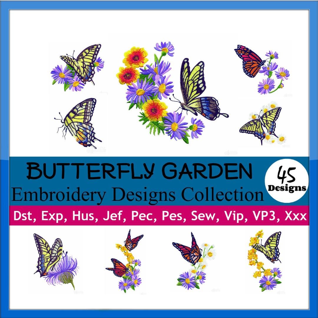 Butterfly Garden Embroidery Designs Patterns Collection - Instant ...