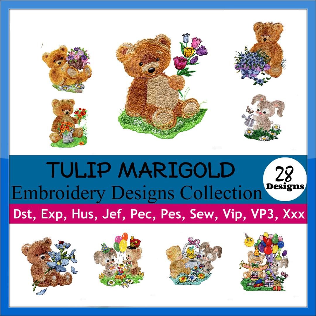 Tulip & Marigold Embroidery Designs - Instant Download for 4x4 and 5x7 ...