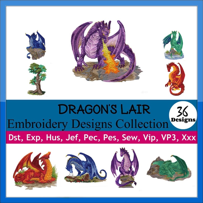 Dragon's Lair Dragon Myth Monsters Embroidery Designs - Instant ...