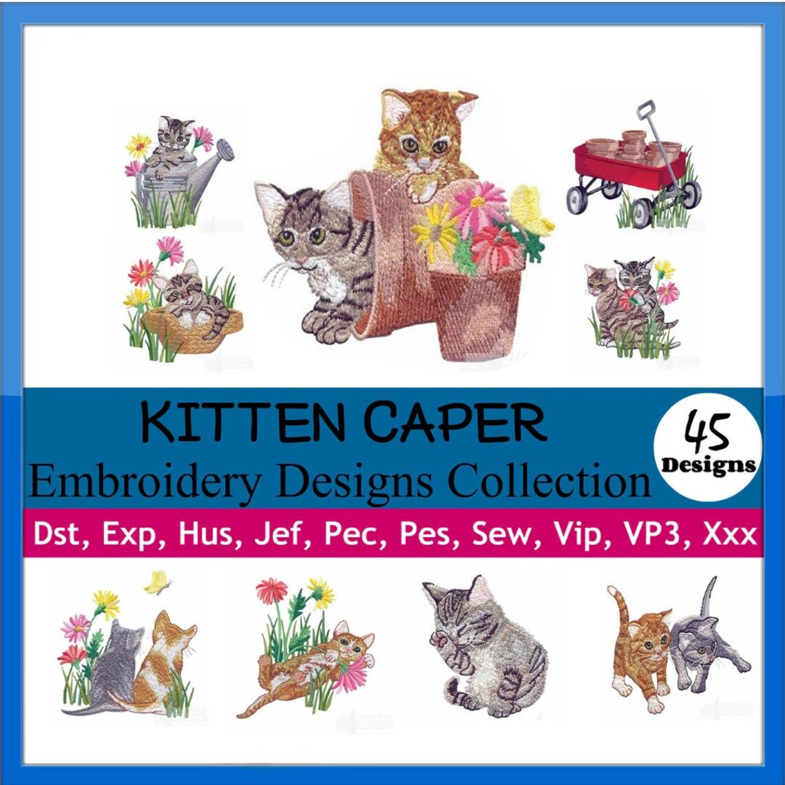 Kitten Capers Cat Embroidery Designs - Instant Download for 4x4 and 5x7 ...