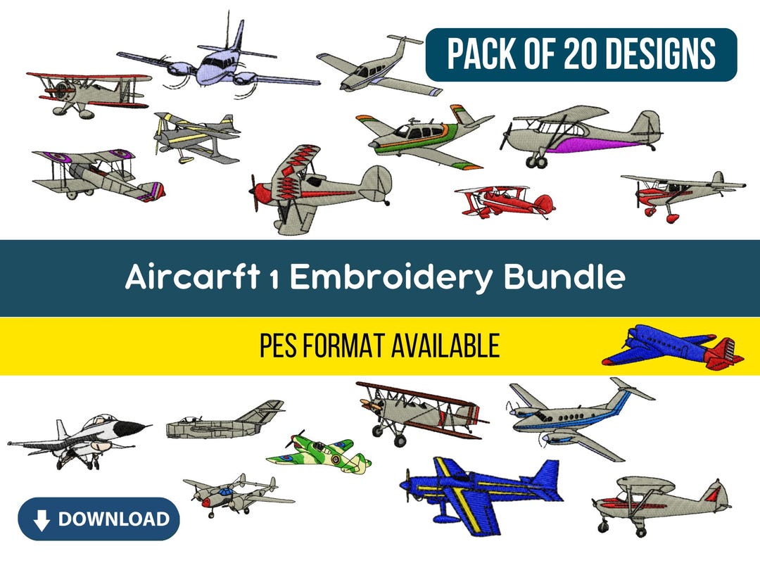 Aircraft 1 Embroidery Bundle | 20 Airplane Designs | Vintage & Modern ...