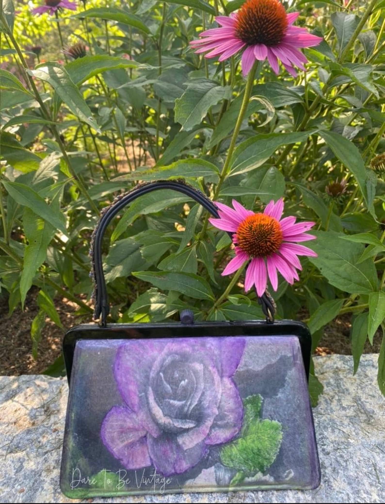 SOLD Hand Painted Purse, Purple Flowers, Purple Roses on Leather Bag ...