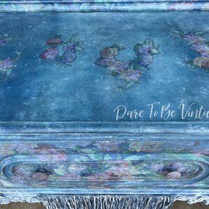 Denim Blue Floral Sideboard , Buffet With Garden Flowers, Whimsical ...