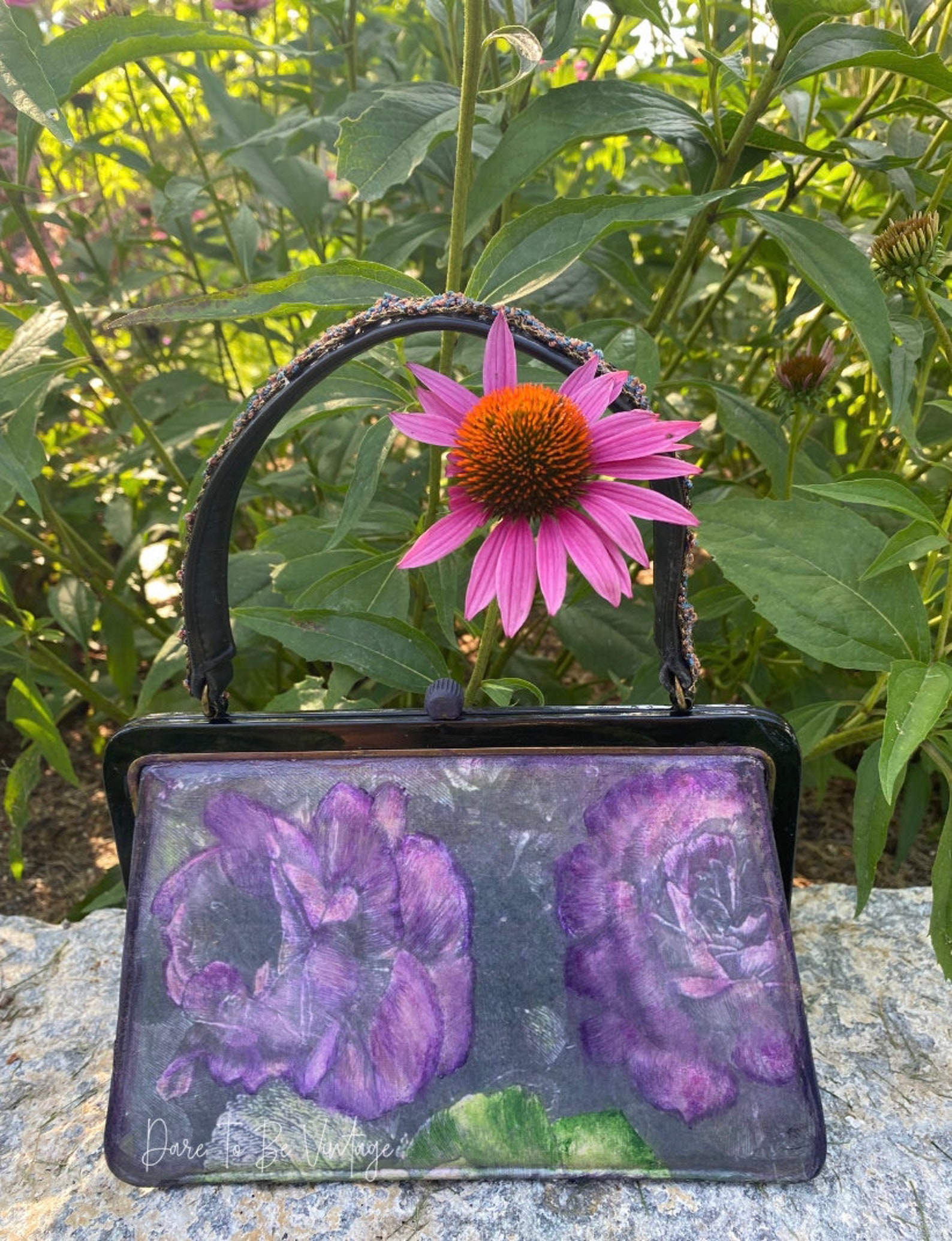 SOLD Hand Painted Purse, Purple Flowers, Purple Roses on Leather Bag ...