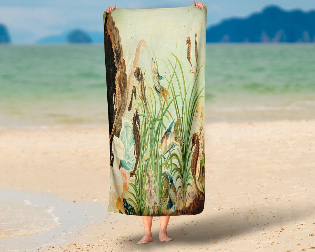 Large Beach Towel Bath Towel Fish Seahorses Towels Nautical Ocean ...