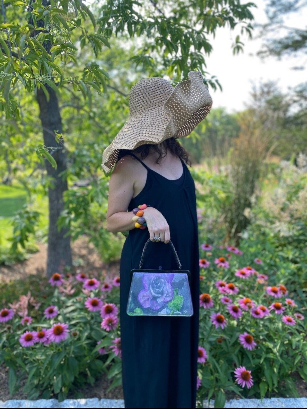 SOLD Hand Painted Purse, Purple Flowers, Purple Roses on Leather Bag ...