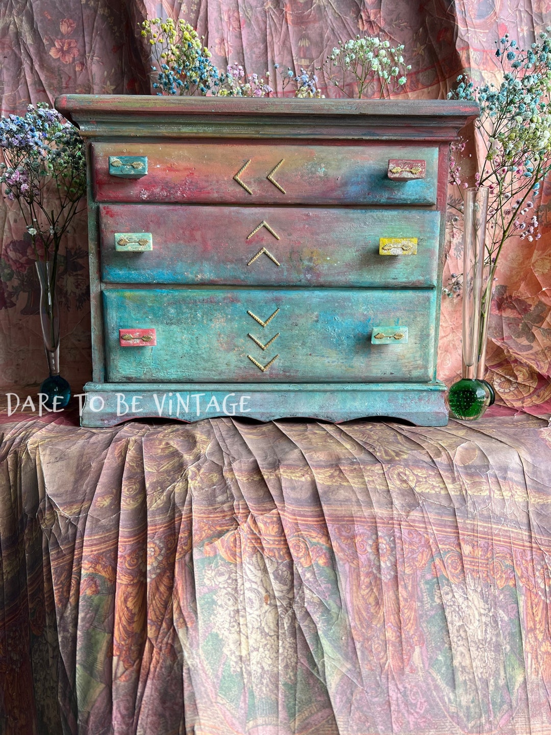 Funky Painted Vintage Jewelry Box, Boho Vibes, Keepsake Box, Handmade ...