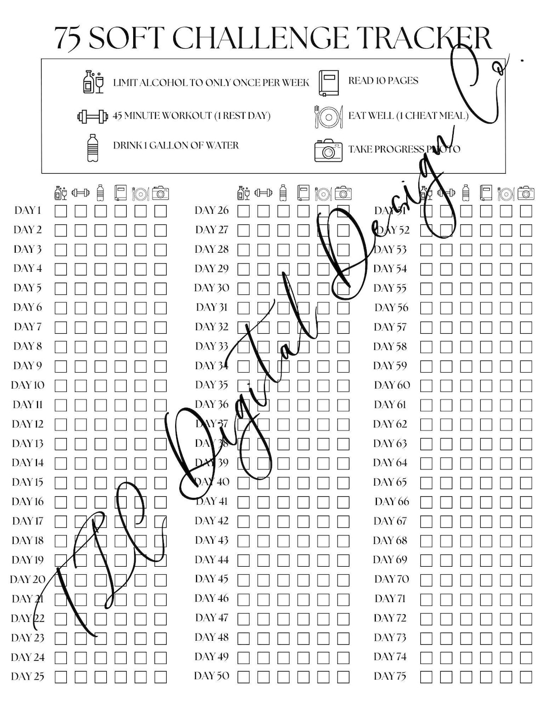 75 Soft Challenge Tracker Printable | 75 Soft Tracker | 75 Soft Journal ...