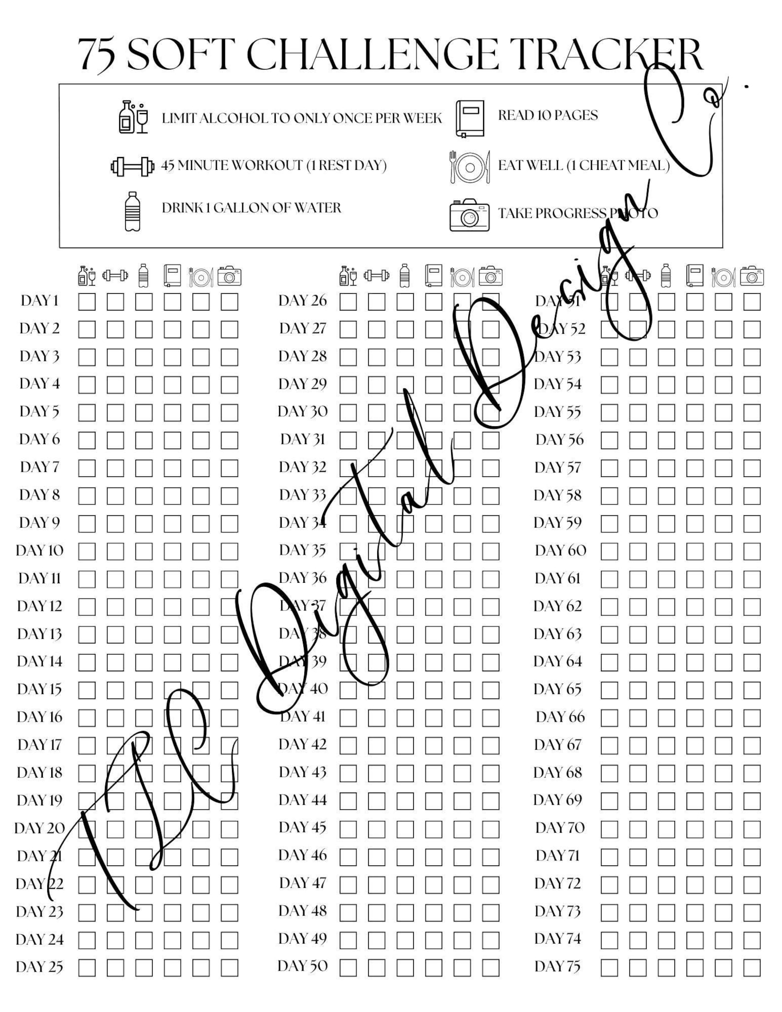 75 Soft Challenge Tracker Printable | 75 Soft Tracker | 75 Soft Journal ...