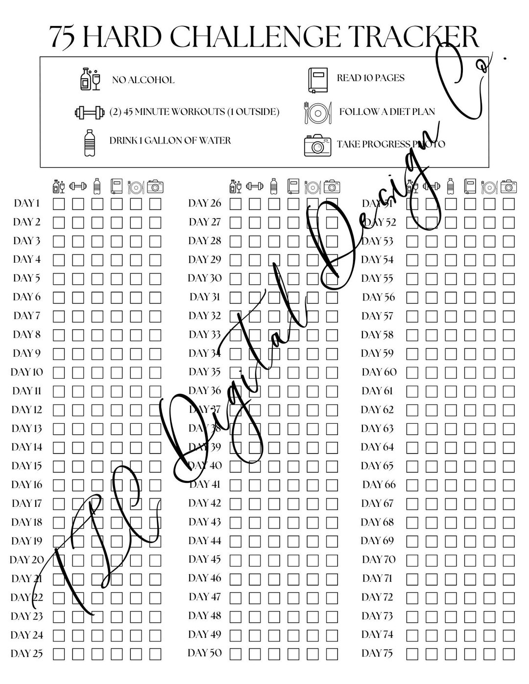 75 Hard Challenge Tracker Printable 75 Hard Tracker 75 Hard Journal ...