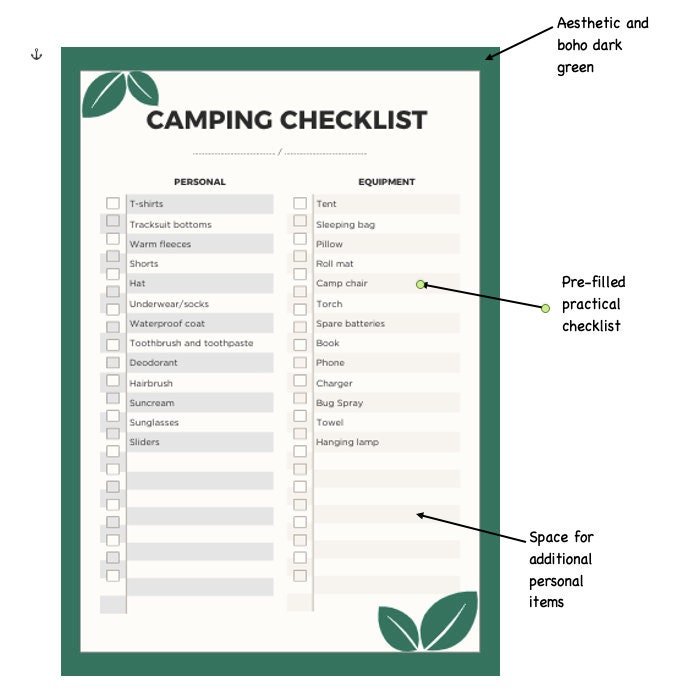 Boho Camping Checklist for Printing and Online Use - Etsy