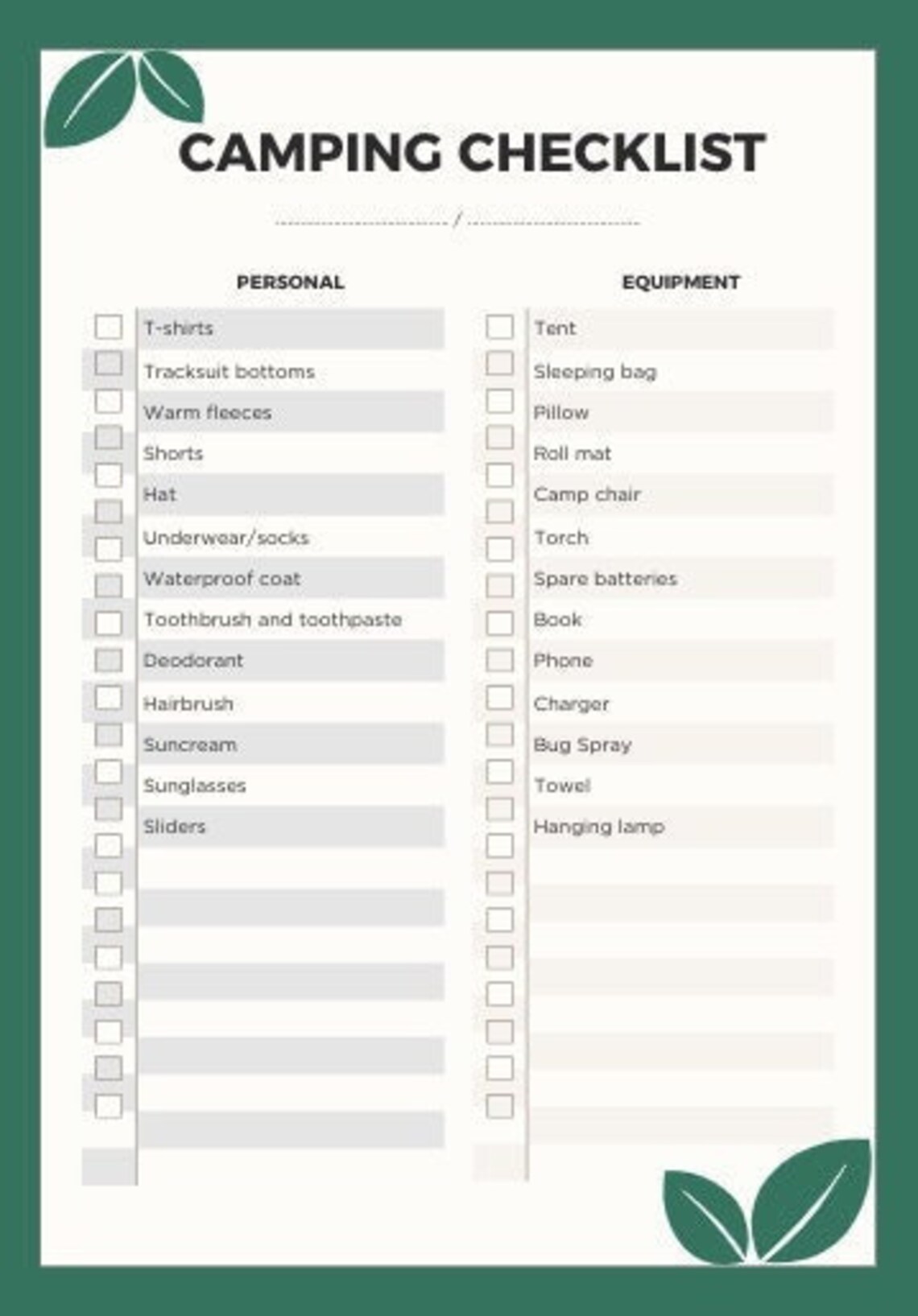 Boho Camping Checklist for Printing and Online Use - Etsy