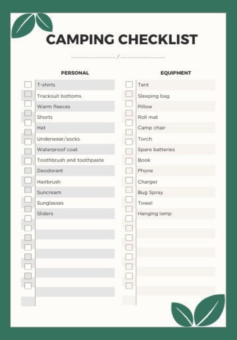 Boho Camping Checklist for Printing and Online Use - Etsy