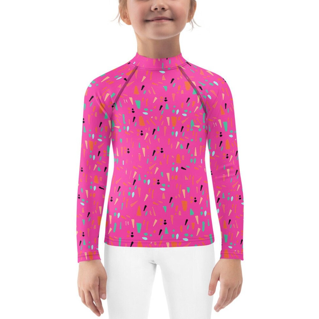 Kids Rash Guard, Hot Pink Abstract Print, Girls Bathing Suit, Sun ...