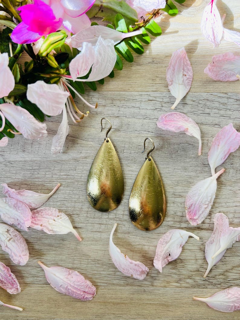 Vintage Brushed Faux Gold Teardrop Earrings - Etsy