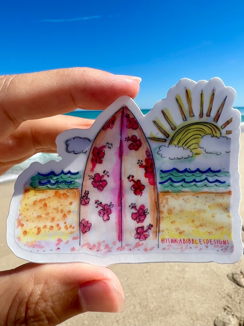 Surfboard Beach Vinyl Stickers Ishkabibbles - Etsy