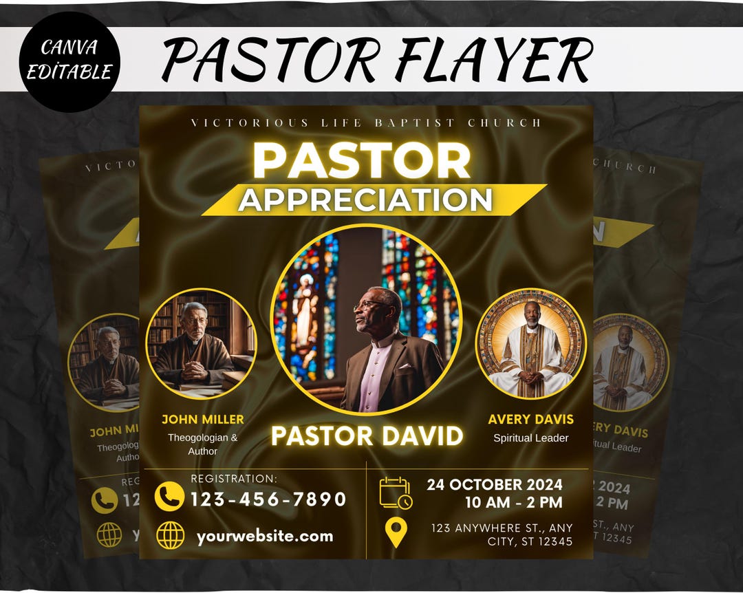 Pastor Flyer Template Editable Christian Poster, Church Service ...