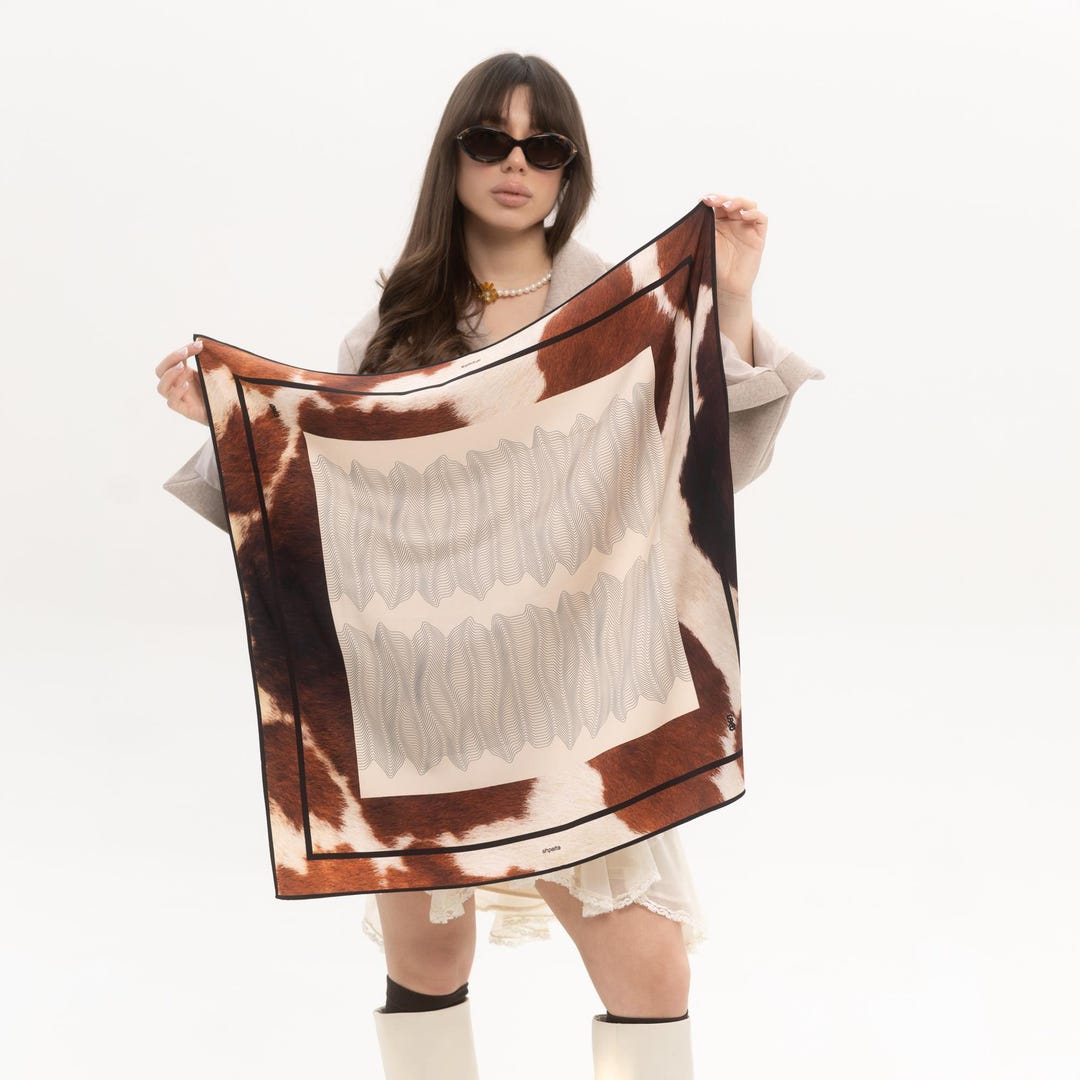Silk Shawl With Cow Print, Silk Custom Scarf, Handmade Women's ...