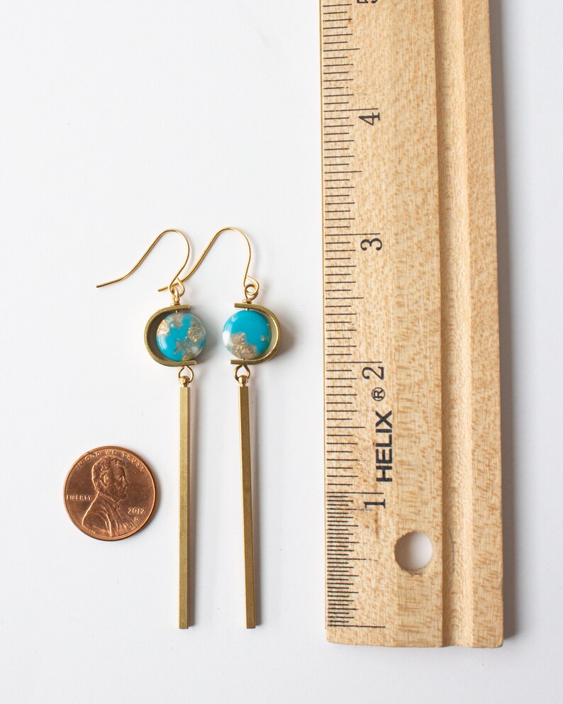 Gold Bar Dangle Earrings With Vintage Turquoise Beads - Etsy