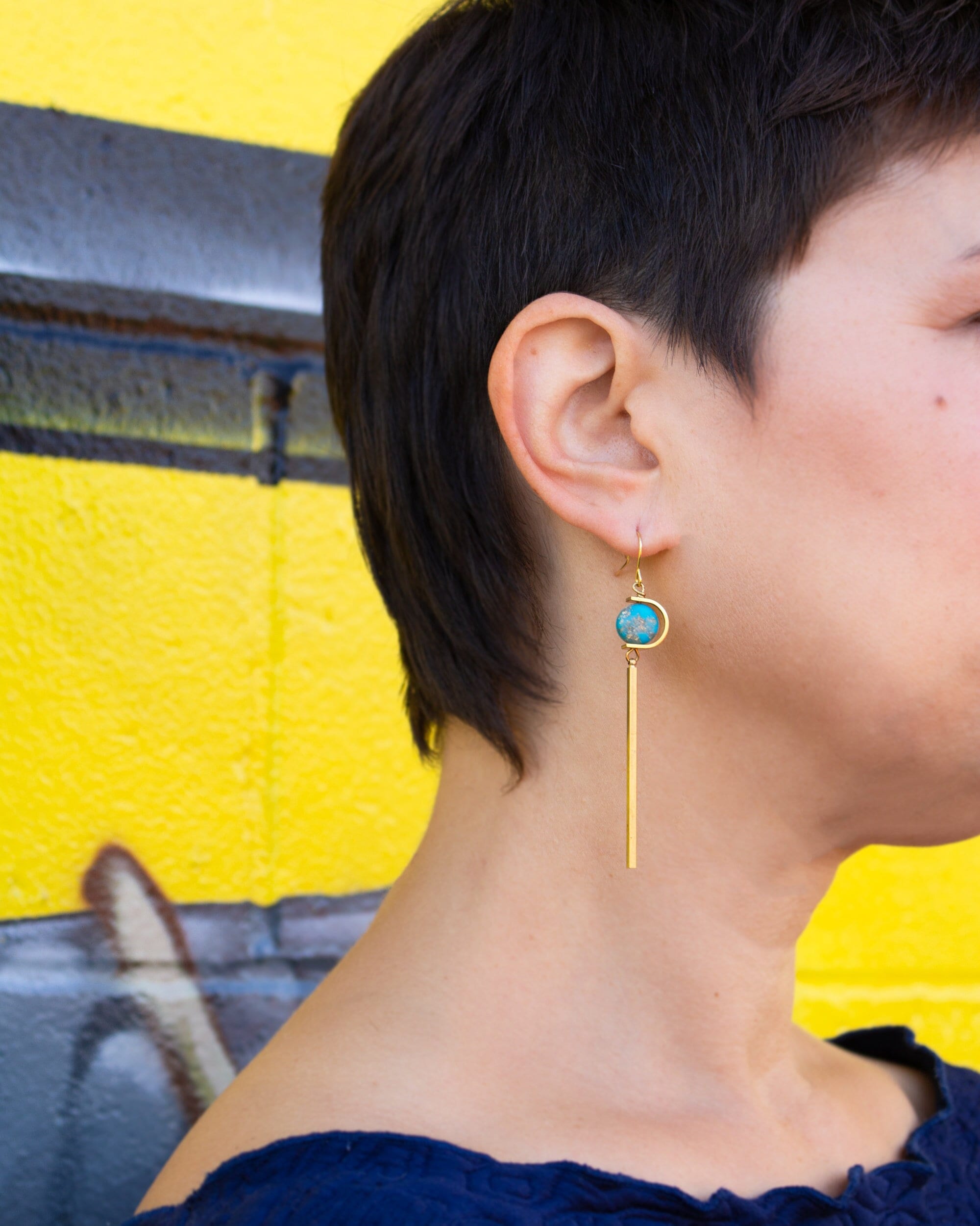 Gold Bar Dangle Earrings With Vintage Turquoise Beads - Etsy