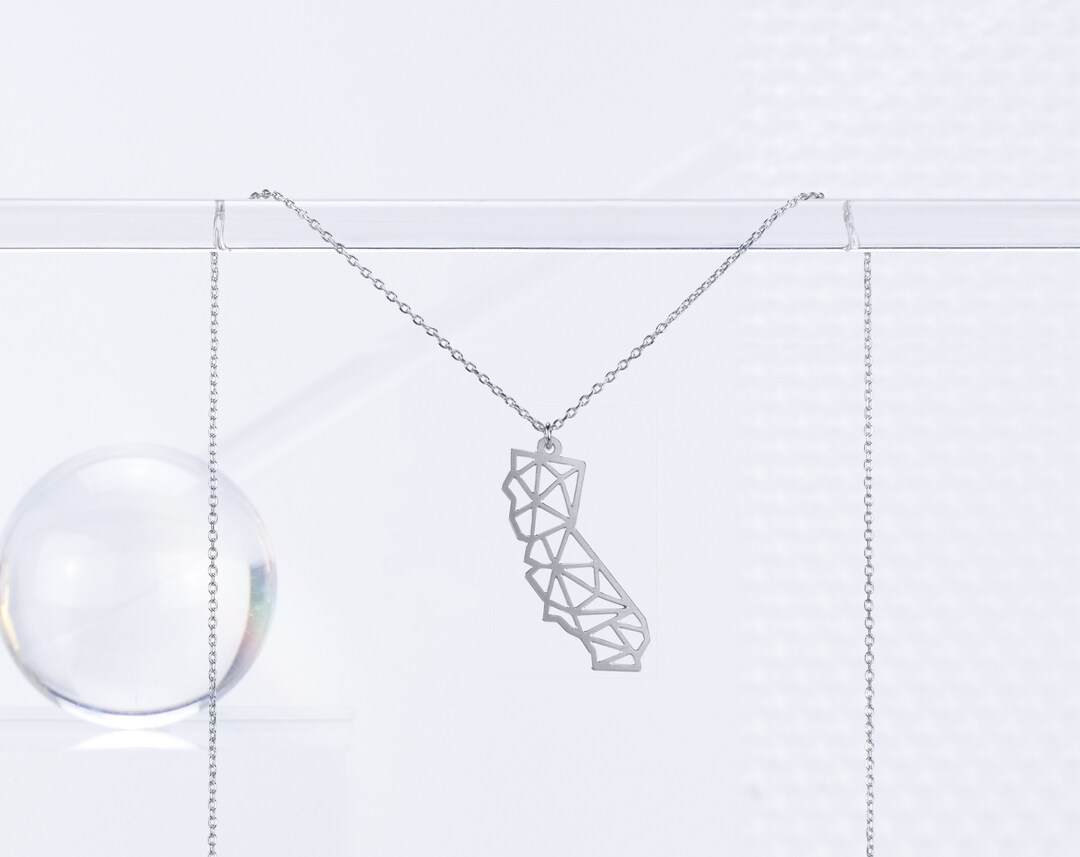 California State Geometric Silver Lightweight Necklace - Etsy