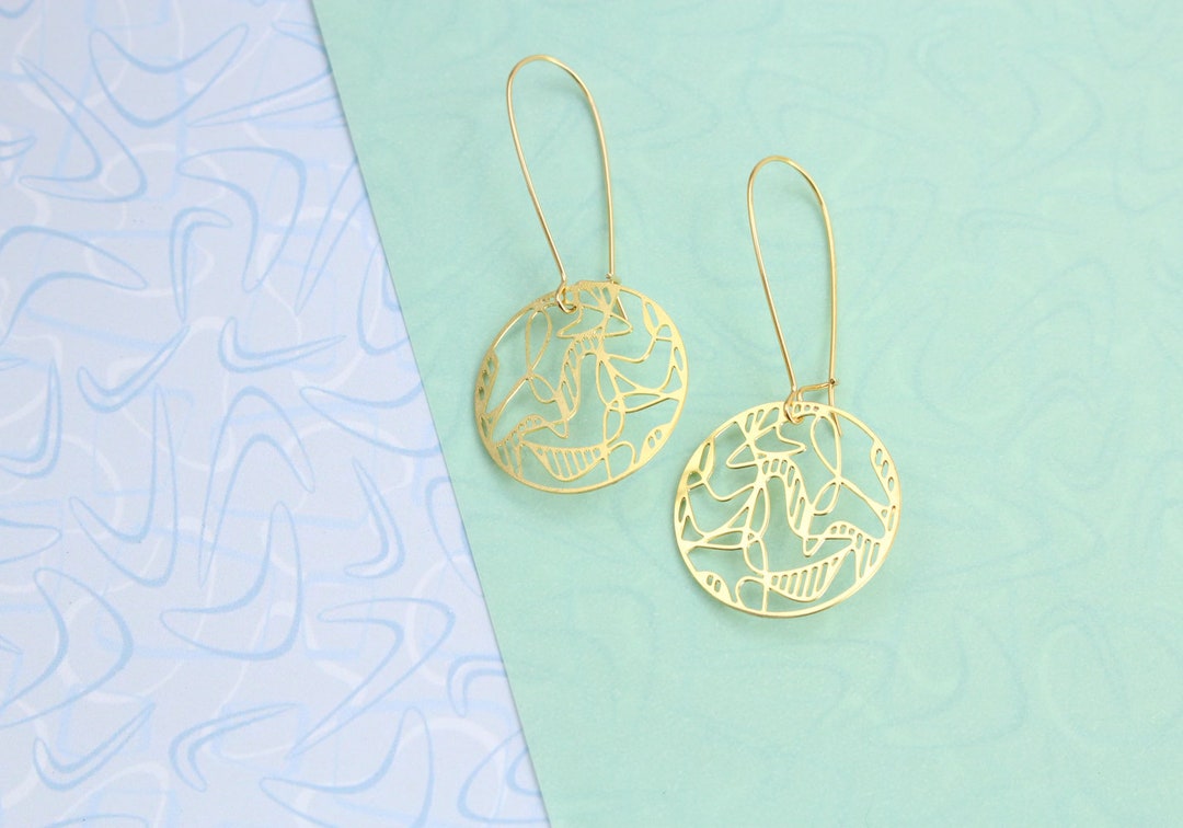 Gold Retro Boomerang Lightweight Statement Earrings | Handmade Mid ...