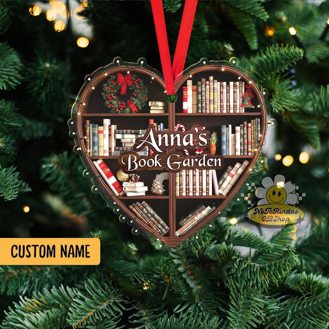 Personalized Bookshelf Christmas Ornament, Custom Name Ornament, Book ...