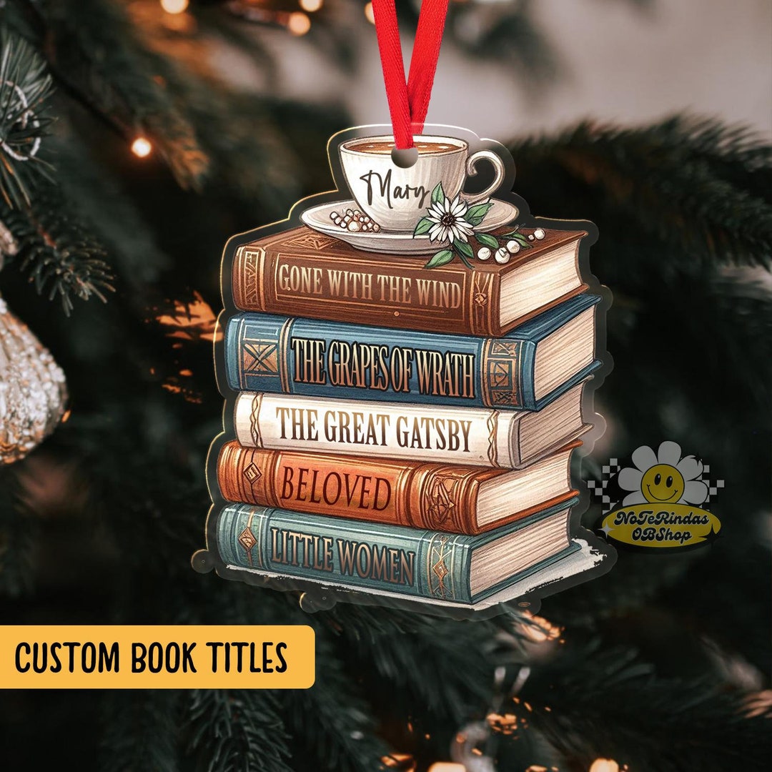 Personalized Bookstack Christmas Ornament, Bookworm Ornament,book Lover ...