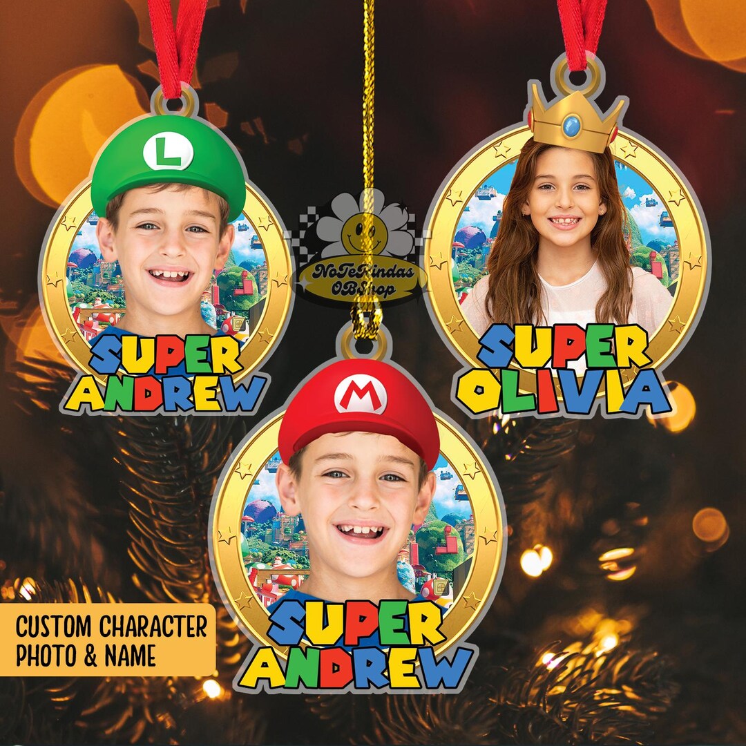 Mario Christmas Custom Photo Name Ornament, Mario Personalized Ornament ...