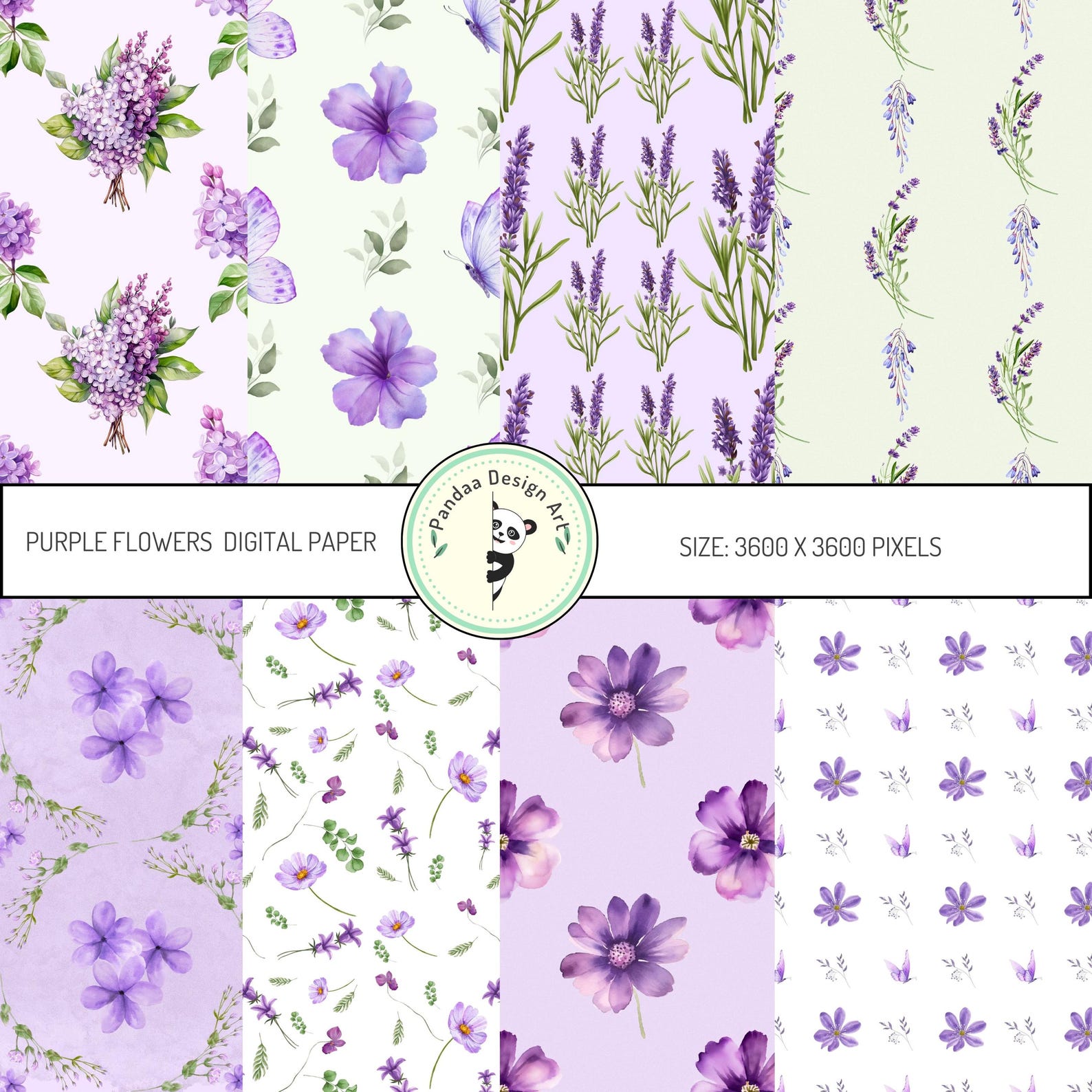 Purple Flower Digital Paper Pack, Seamless Purple Flowers Pattern ...