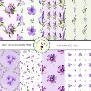 Purple Flower Digital Paper Pack, Seamless Purple Flowers Pattern ...
