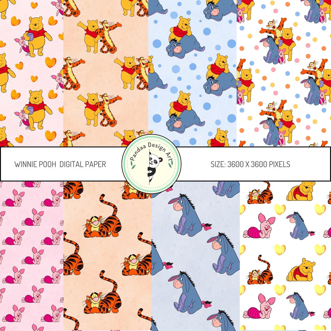 Winnie the Pooh Seamless Digital Paper: 8 JPG & PNG Patterns (digital ...