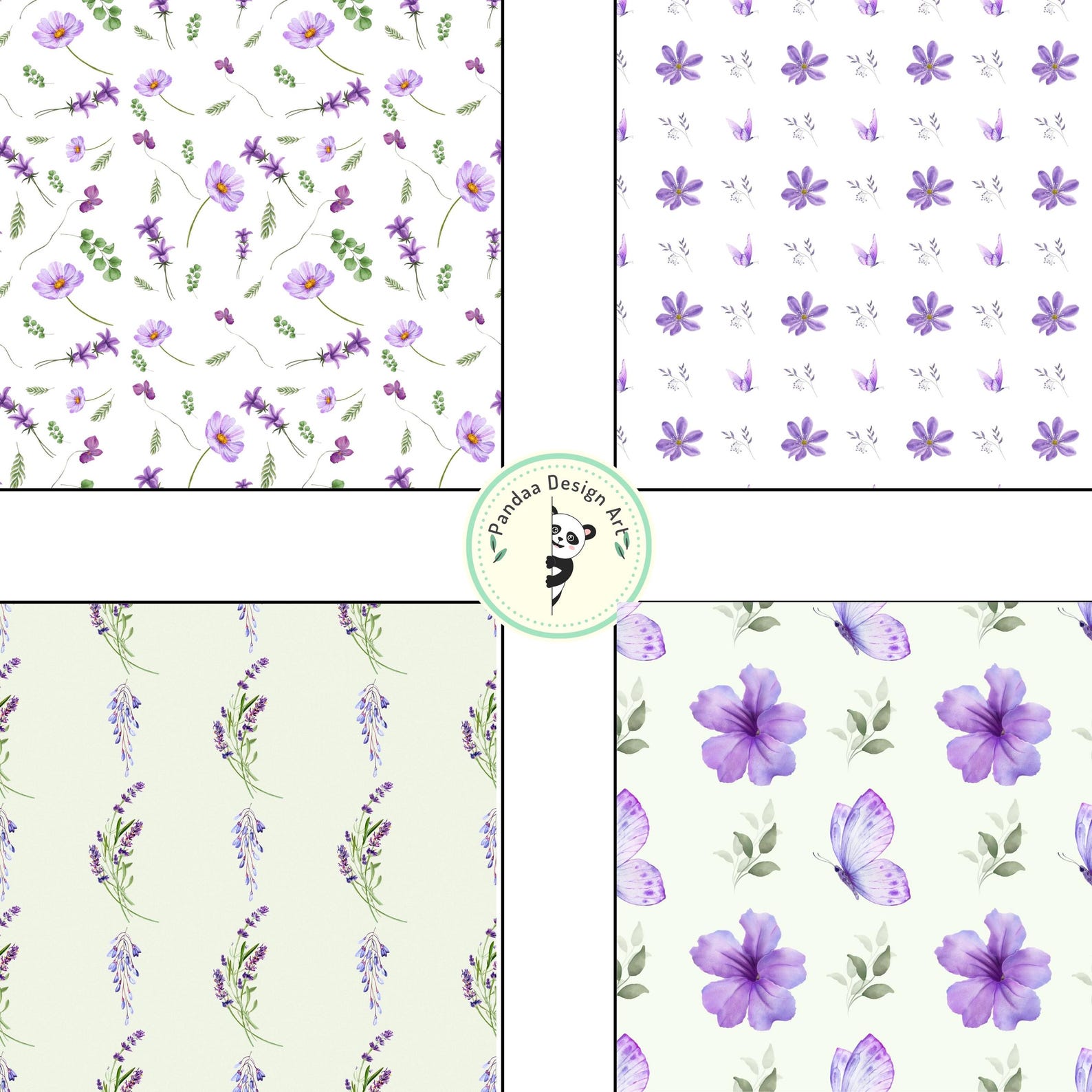 Purple Flower Digital Paper Pack, Seamless Purple Flowers Pattern ...