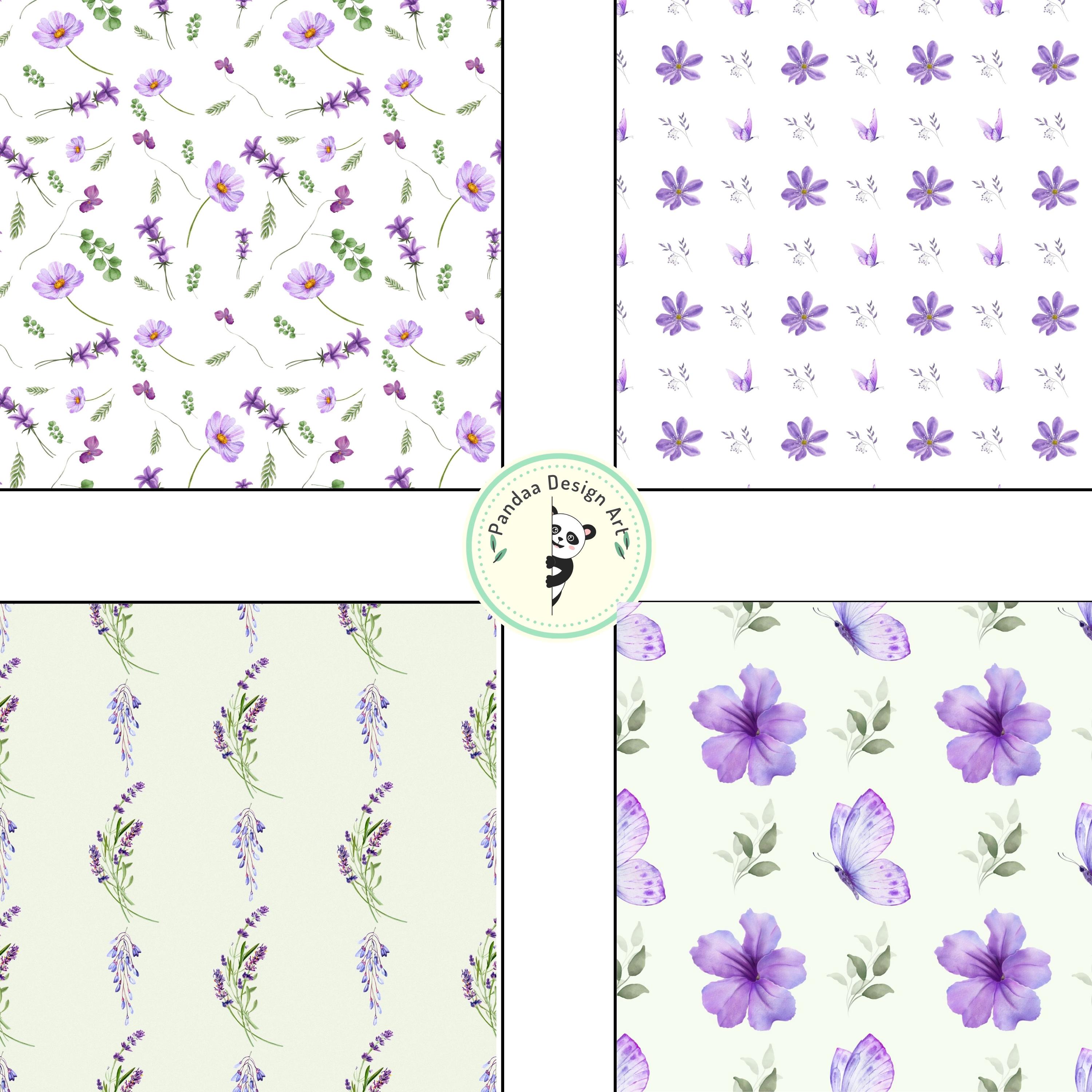 Purple Flower Digital Paper Pack, Seamless Purple Flowers Pattern ...