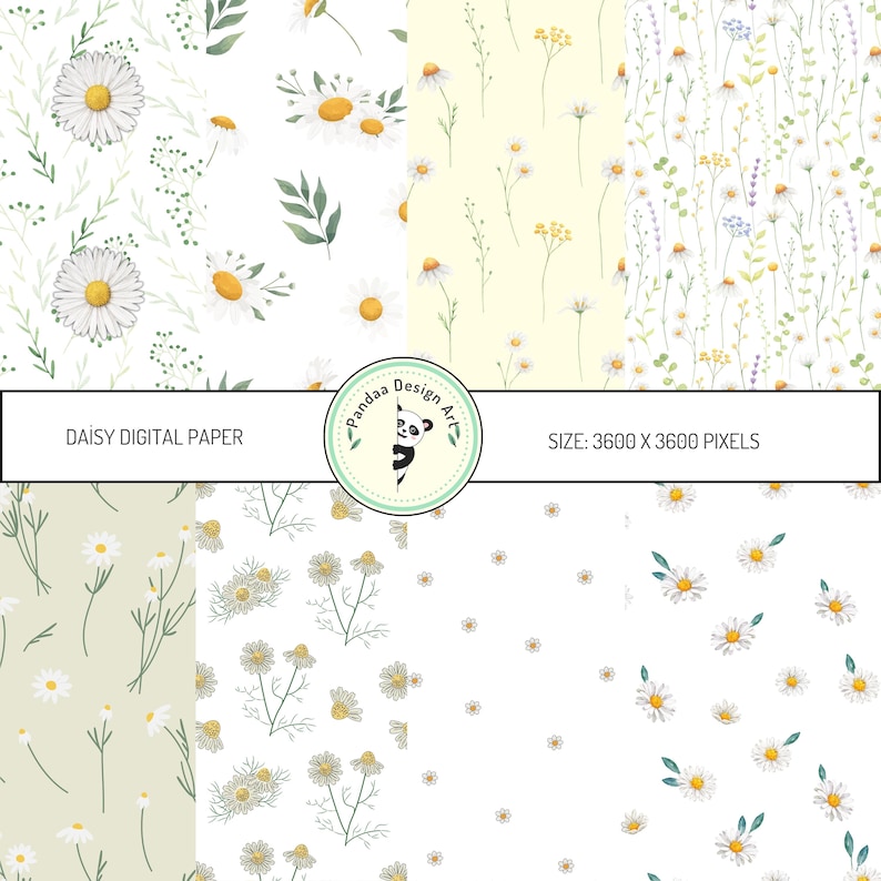 Daisy Digital Paper, Daisy Seamless Digital Paper, Printable Paper Pack ...