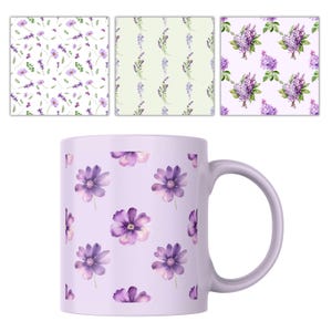 Purple Flower Digital Paper Pack, Seamless Purple Flowers Pattern ...