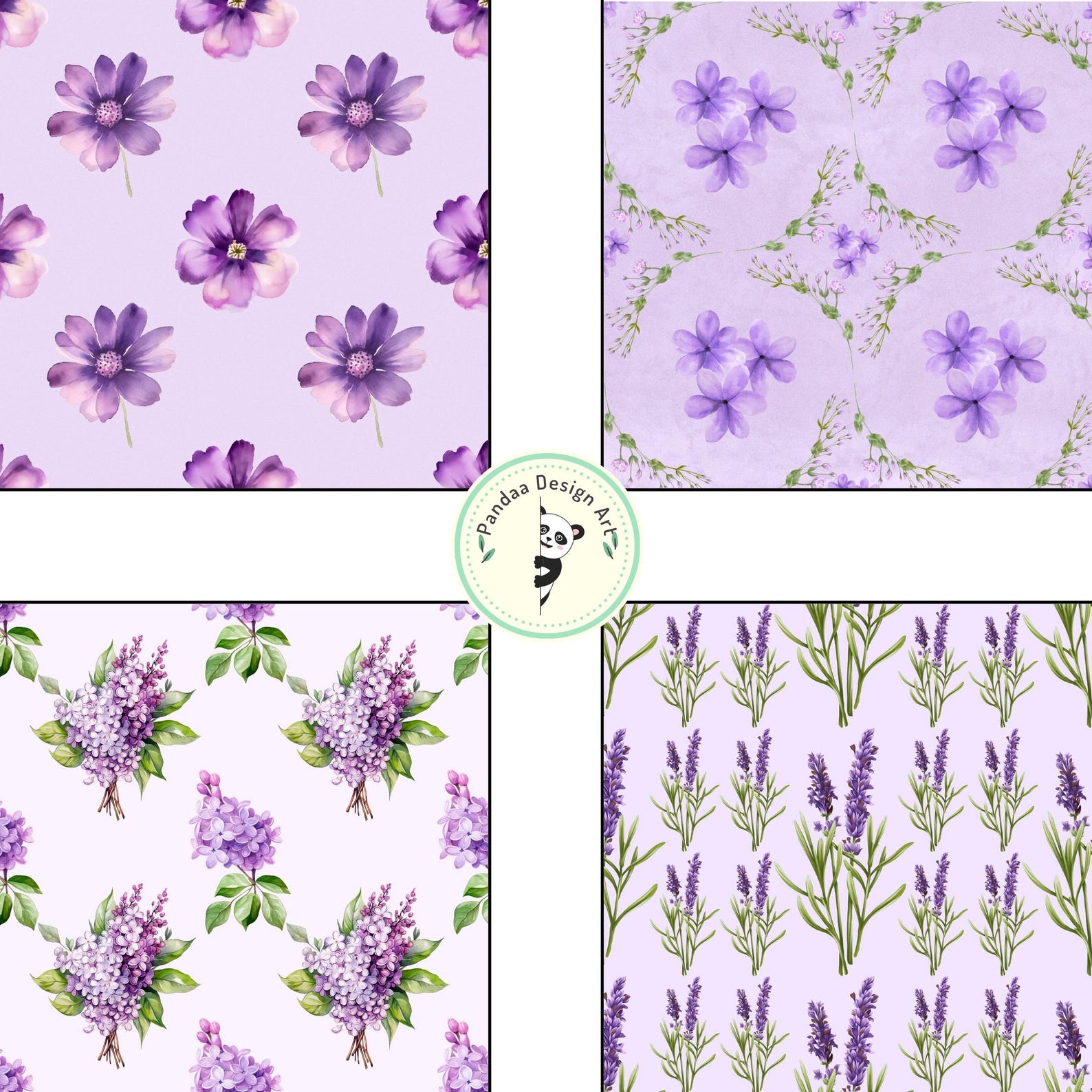 Purple Flower Digital Paper Pack, Seamless Purple Flowers Pattern ...