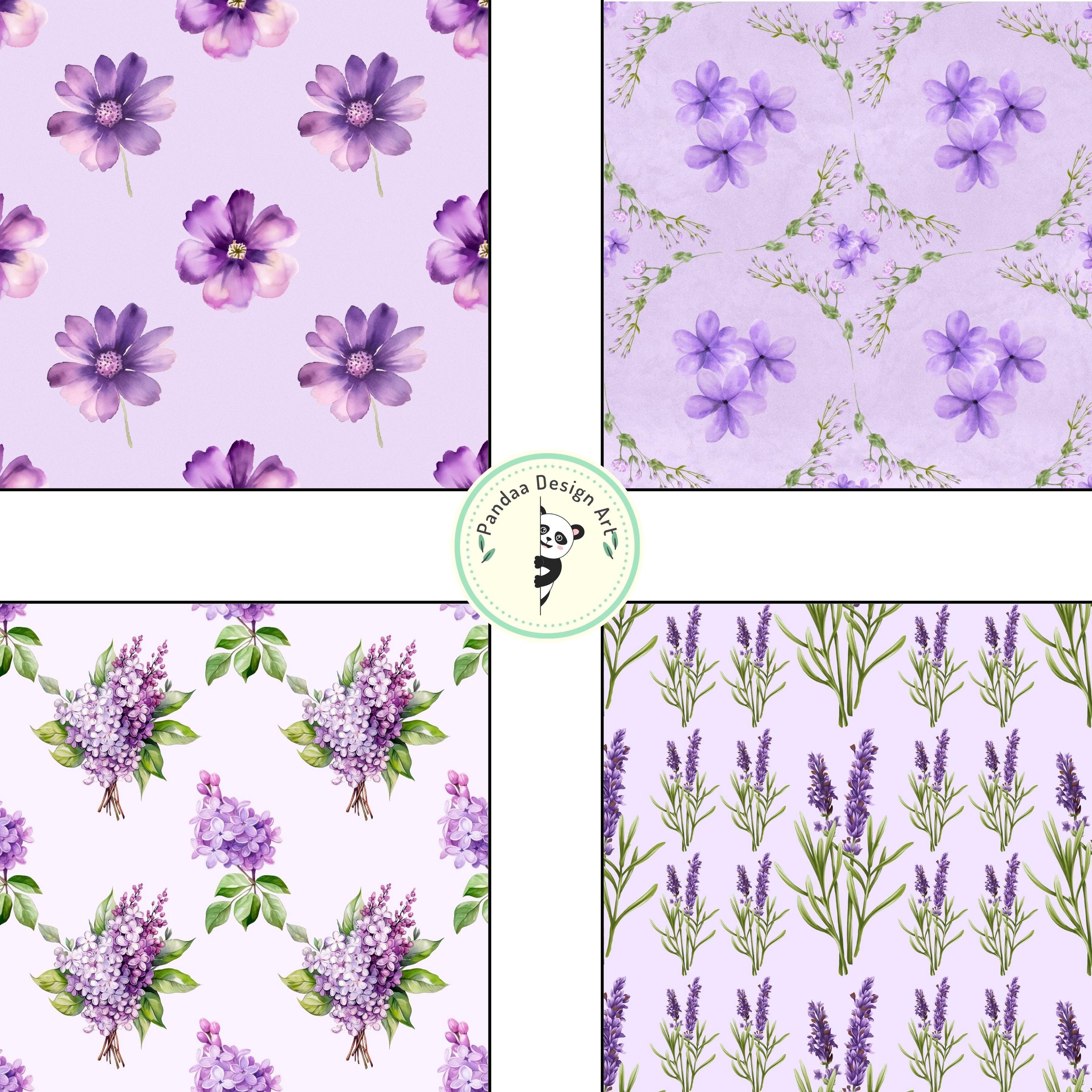 Purple Flower Digital Paper Pack, Seamless Purple Flowers Pattern ...