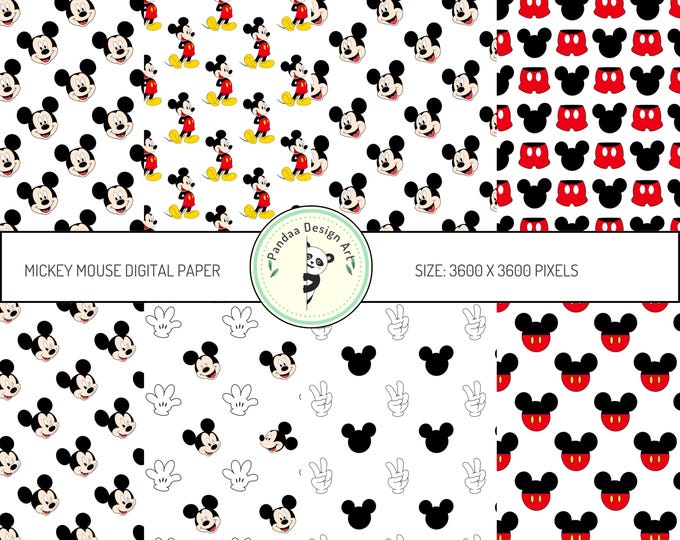 Mickey Mouse Digital Paper, Disney Scrapbook Paper, Mickey Mouse ...