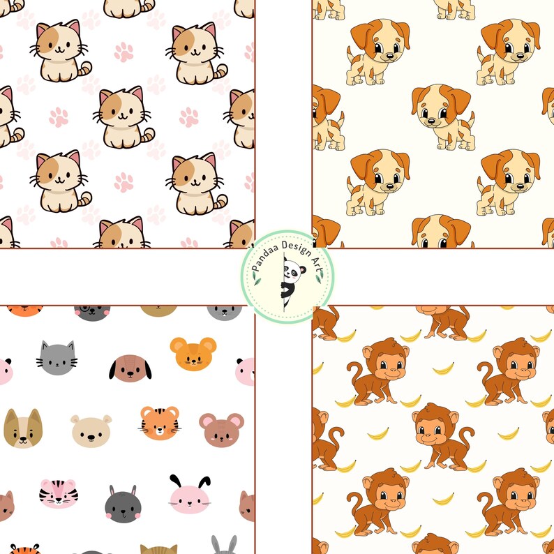 Animals Digital Paper, Seamless Pattern, Animal Scrapbook Pages, Cute ...