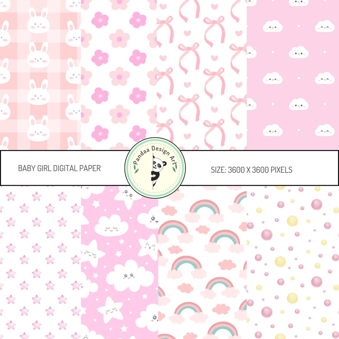 Pink Baby Girl Scrapbook Paper, Baby Girl Digital Paper Pack, New Baby ...