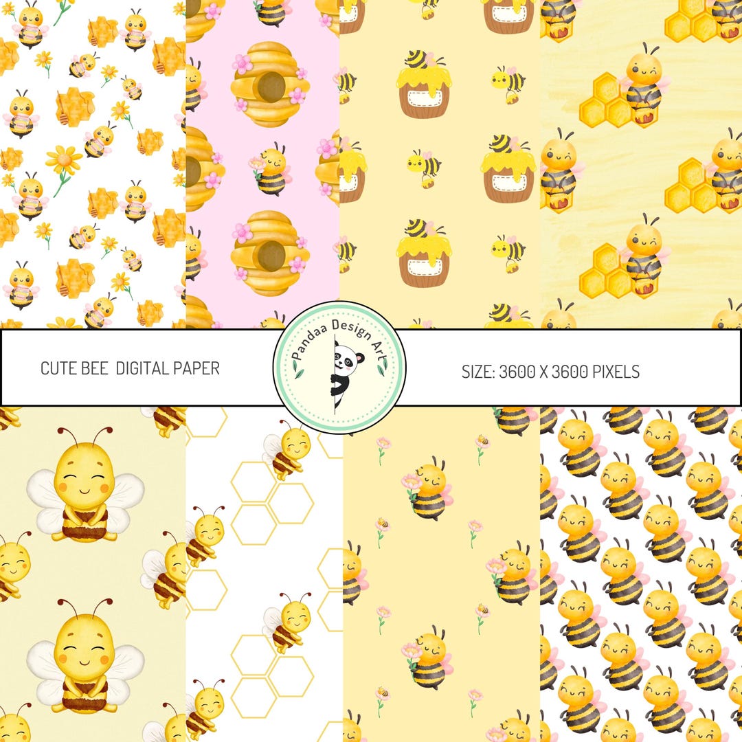Cute Bee Digital Paper, Yellow Bee Scrapbook Paper, Bee Digital Paper ...
